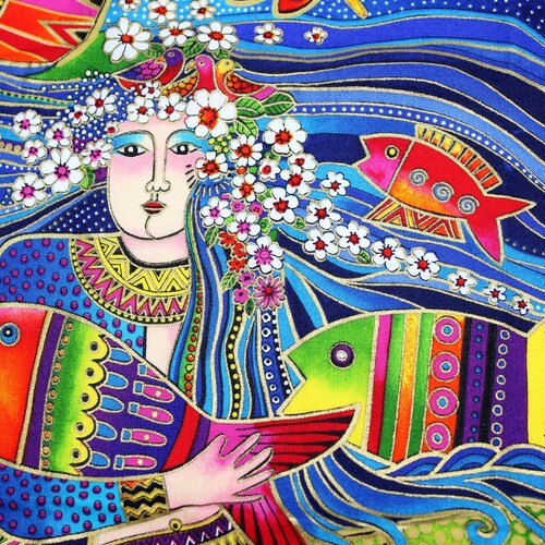 Laurel Burch OCEAN SONGS Mermaid Fabric Panel | Etsy