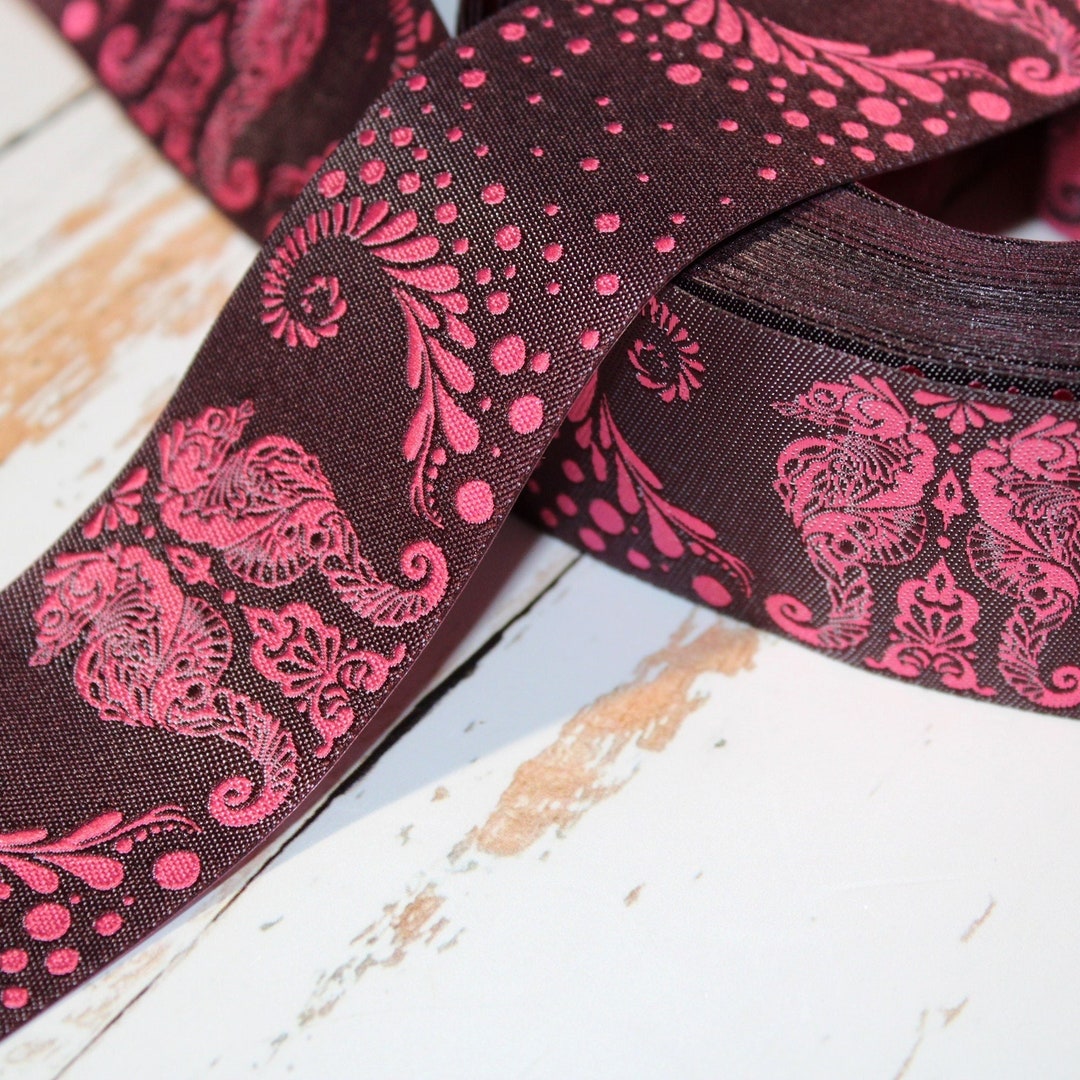 Tula Pink RETIRED Vintage Collection Ribbon Burgundy Seahorses 1 1/2 ...