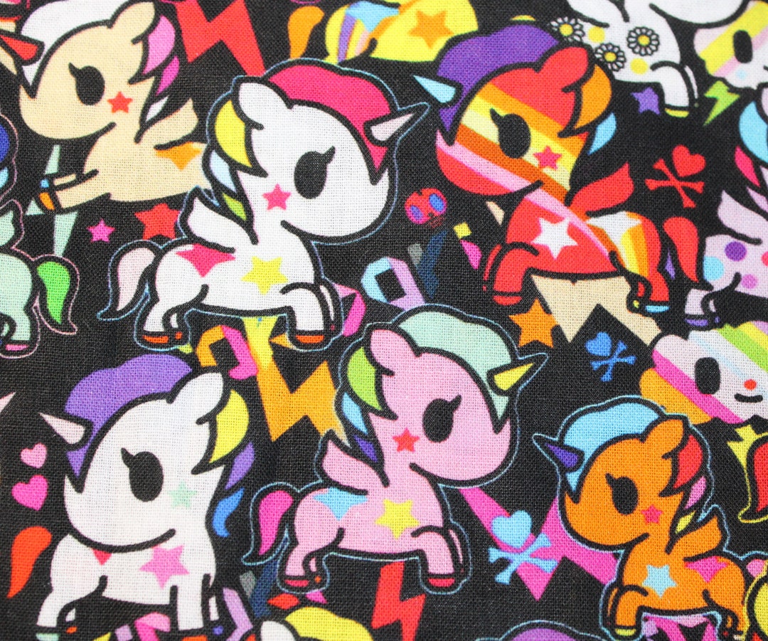 Japanese Cartoon Tokidoki Unicorns Cotton Woven Quilt Fabric Black ...