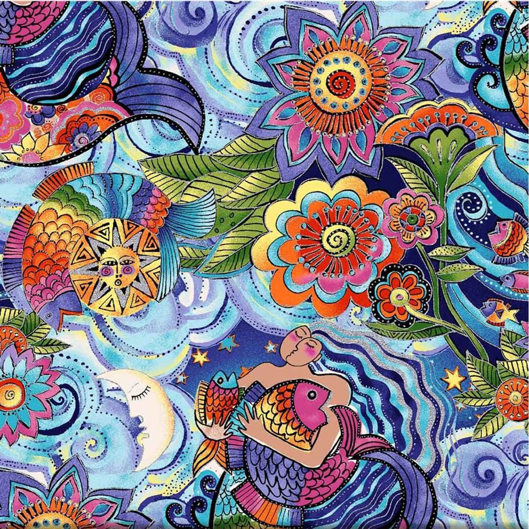 Laurel Burch SEA GODDESS Mermaids Fabric Blue - BTHY - Etsy