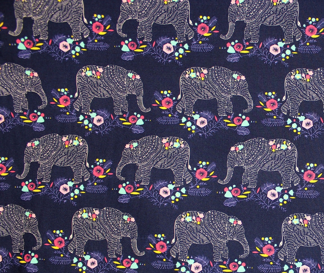 NAVY ELEPHANTS Cotton Poplin Quilt Fabric - BTHY - Etsy
