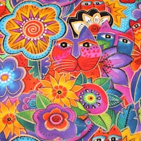 Laurel Burch Fantasticats Fabric: Dark Purple Flutterbyes, 100% Cotton ...