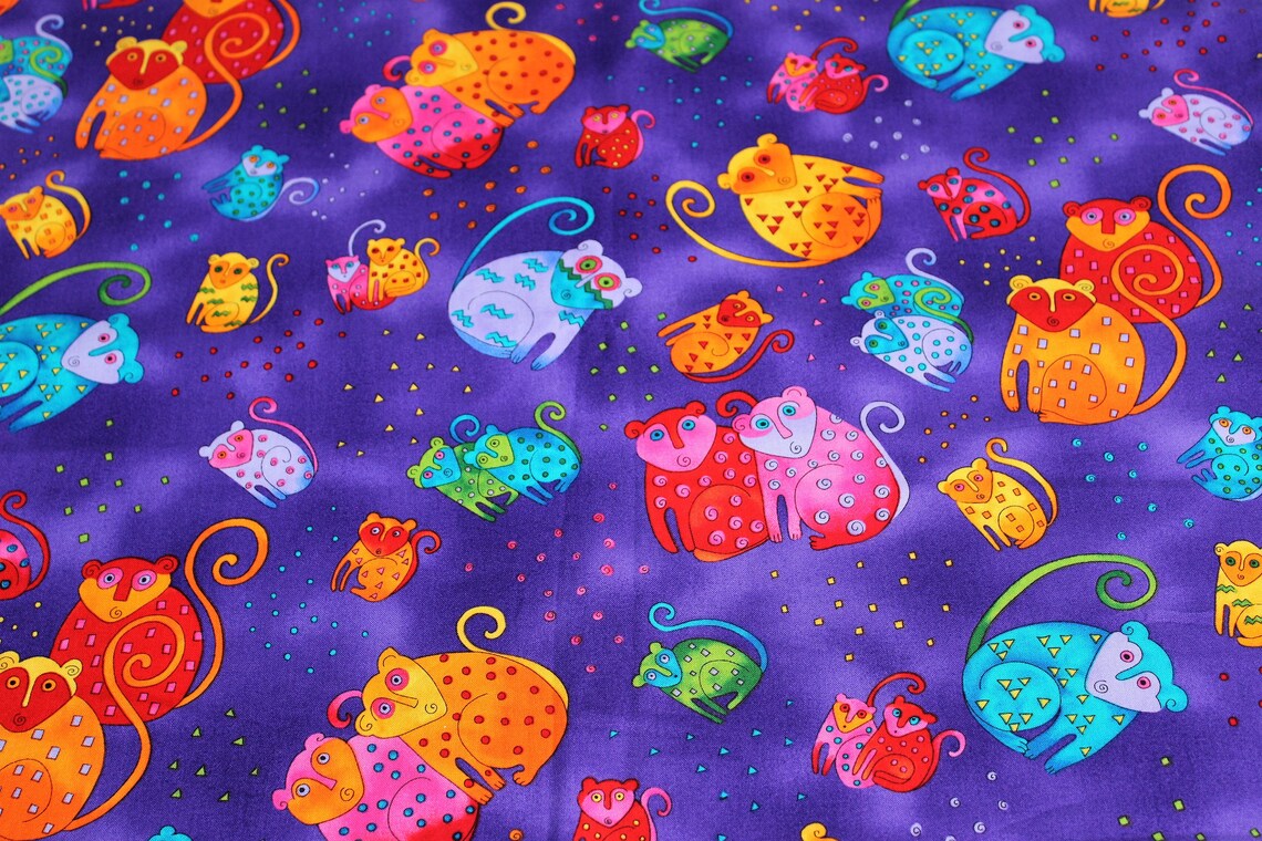 Laurel Burch JUNGLE SONGS Tossed Monkeys on Purple Fabric | Etsy