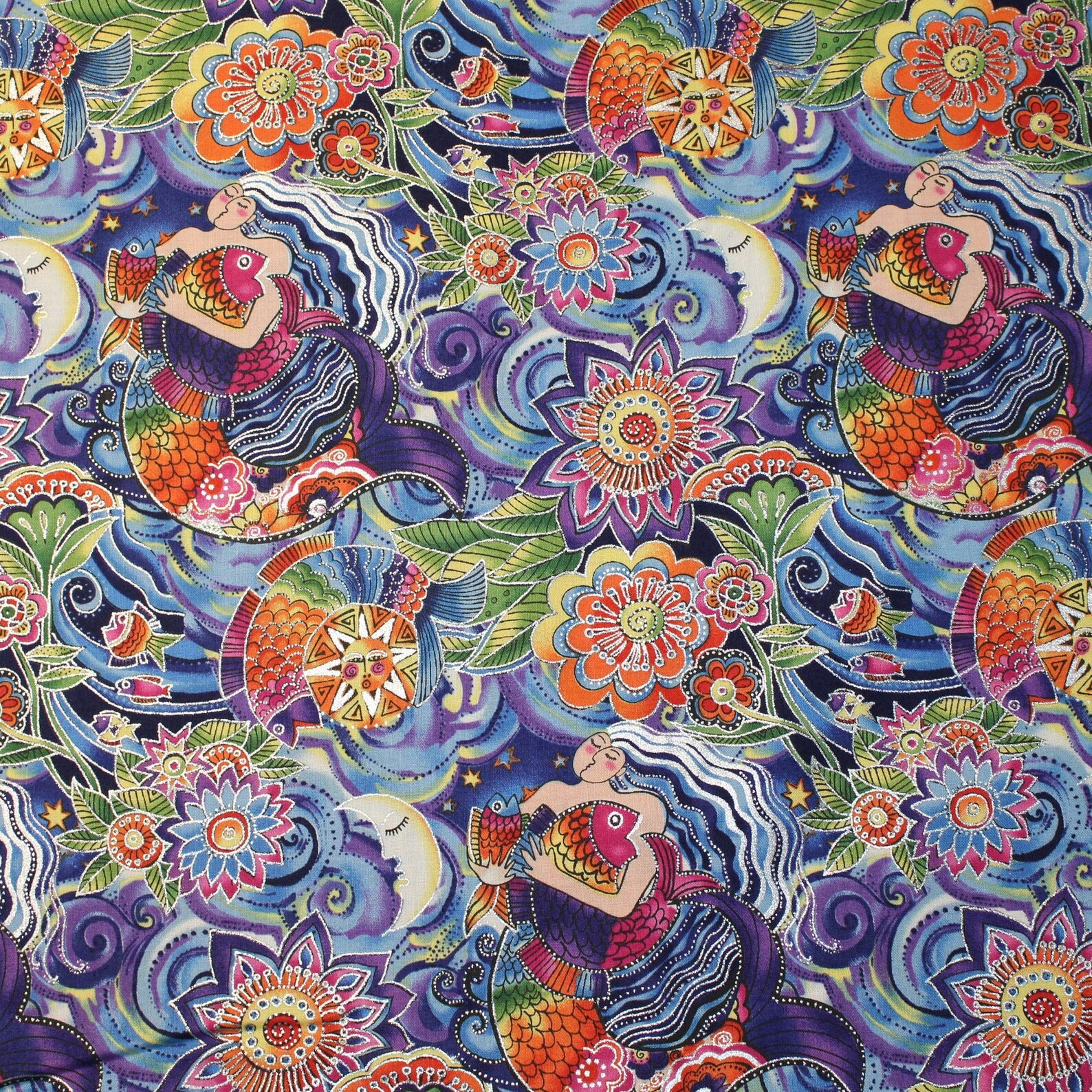 Laurel Burch SEA GODDESS Mermaids Fabric Two Colors BTHY | Etsy