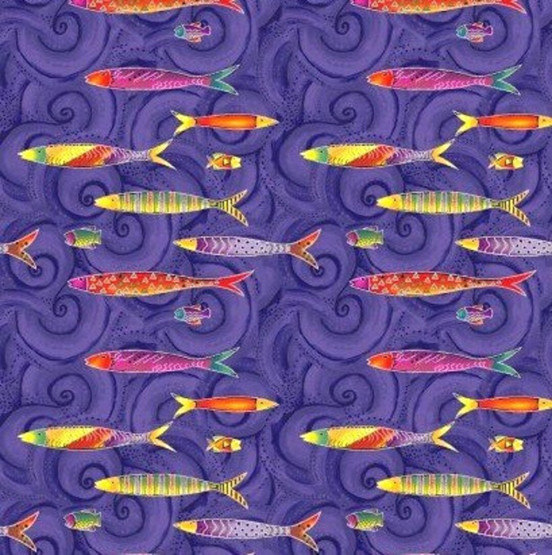 Laurel Burch SEA GODDESS Large Fish Fabric Purple - BTHY - Etsy