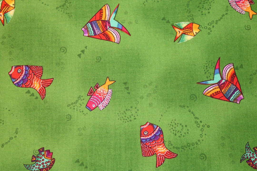 Laurel Burch SEA GODDESS Small Tossed Fish Fabric Green - BTHY - Etsy