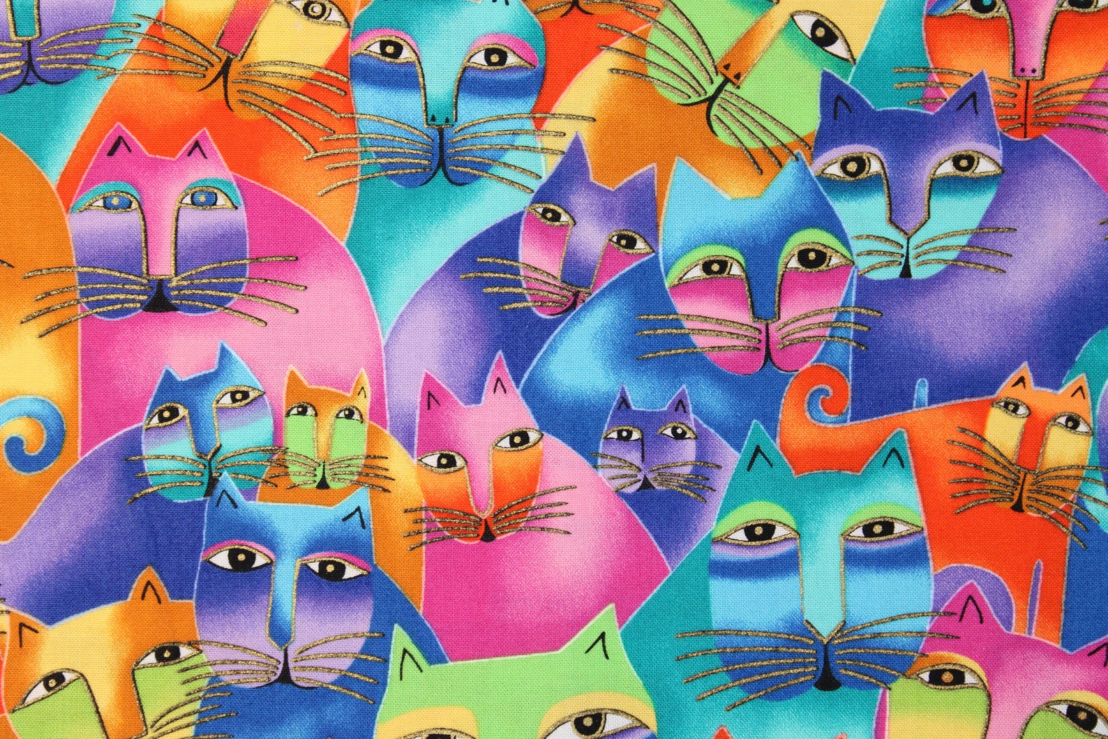 Laurel Burch FELINES & CANINES Large Packed Cats Fabric SHY | Etsy