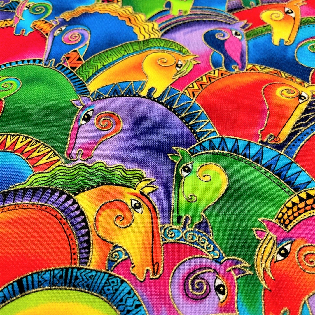 Laurel Burch MYTHICAL HORSES Bright Packed Horse Heads Fabric - BTHY - Etsy