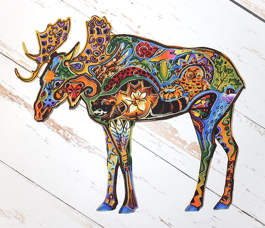 Iron-on APPLIQUE MOOSE Tribal Native Wildlife Art Hand-cut Quilt Fabric ...