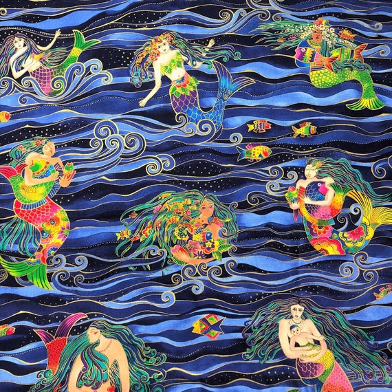 Laurel Burch OCEAN SONGS Mermaids Fabric BTHY - Etsy