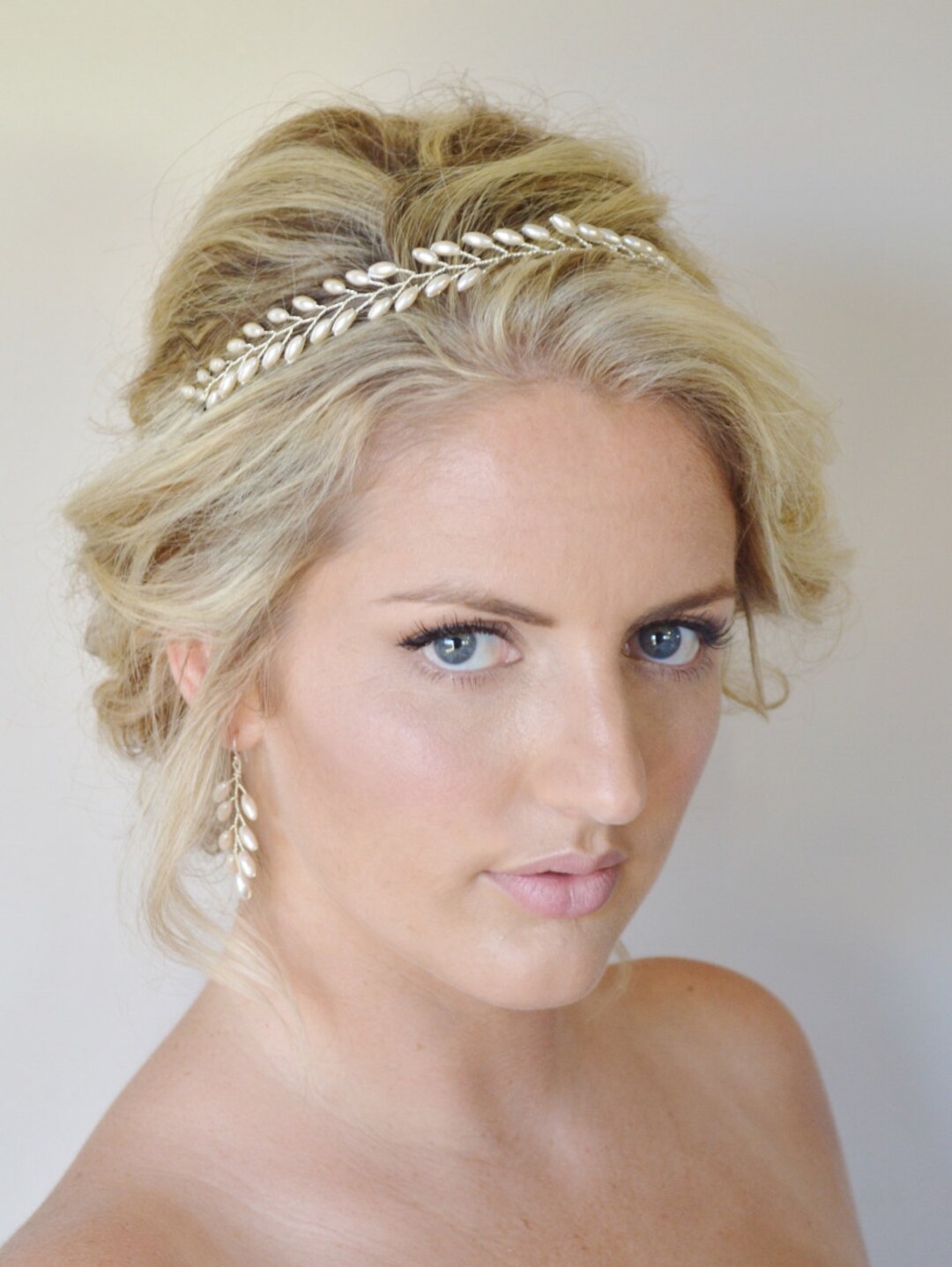 Grecian Fern Leaf Pearl Bridal Headband, Pearl Bridal Wreath,rice Pearl ...