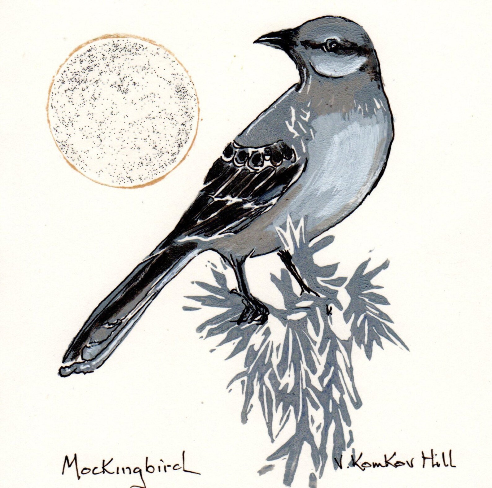 Mockingbird greeting card-reproduction of a lino cut print. | Etsy