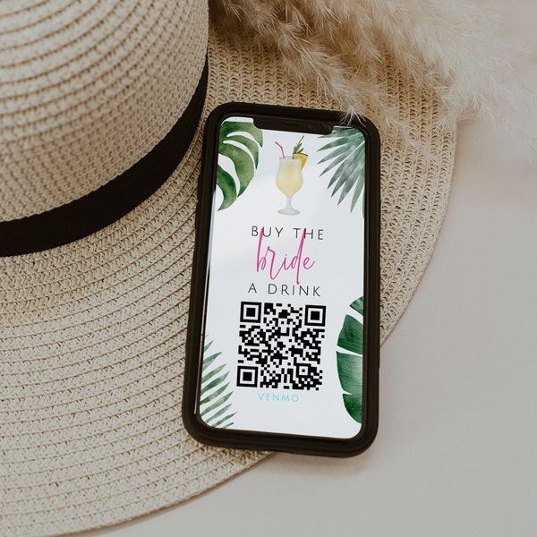 Tropical Buy the Bride a Drink Qr Code Card Template - Etsy