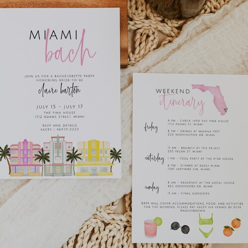 MIAMI Bachelorette Invitation Template Miami Itinerary - Etsy