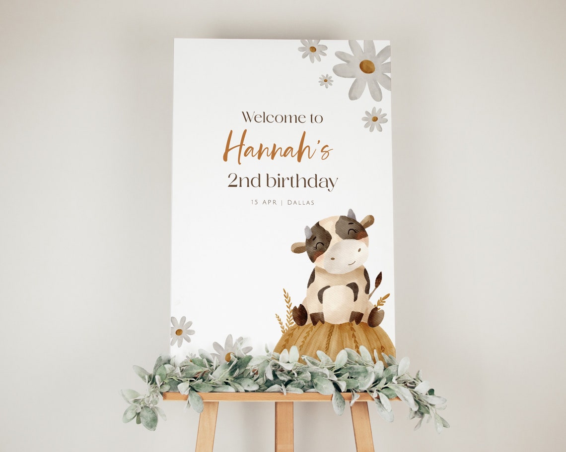 Cow Welcome Sign Template Farm Birthday Welcome Sign Moo Moo | Etsy