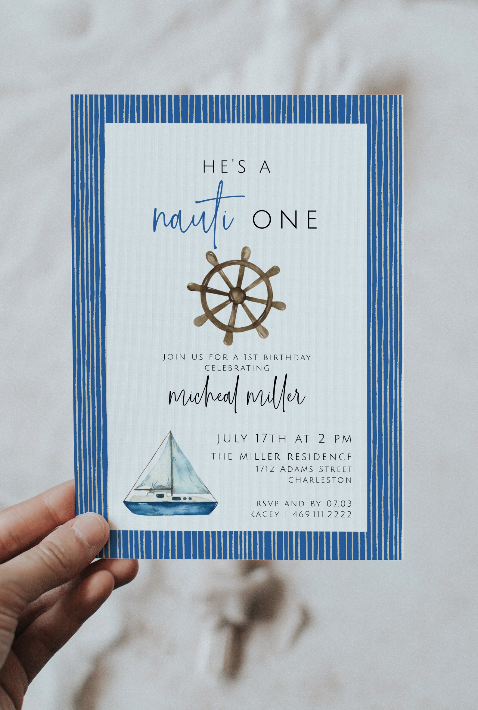 Nautical First Birthday Invitation Template, Boat Birthday Party ...