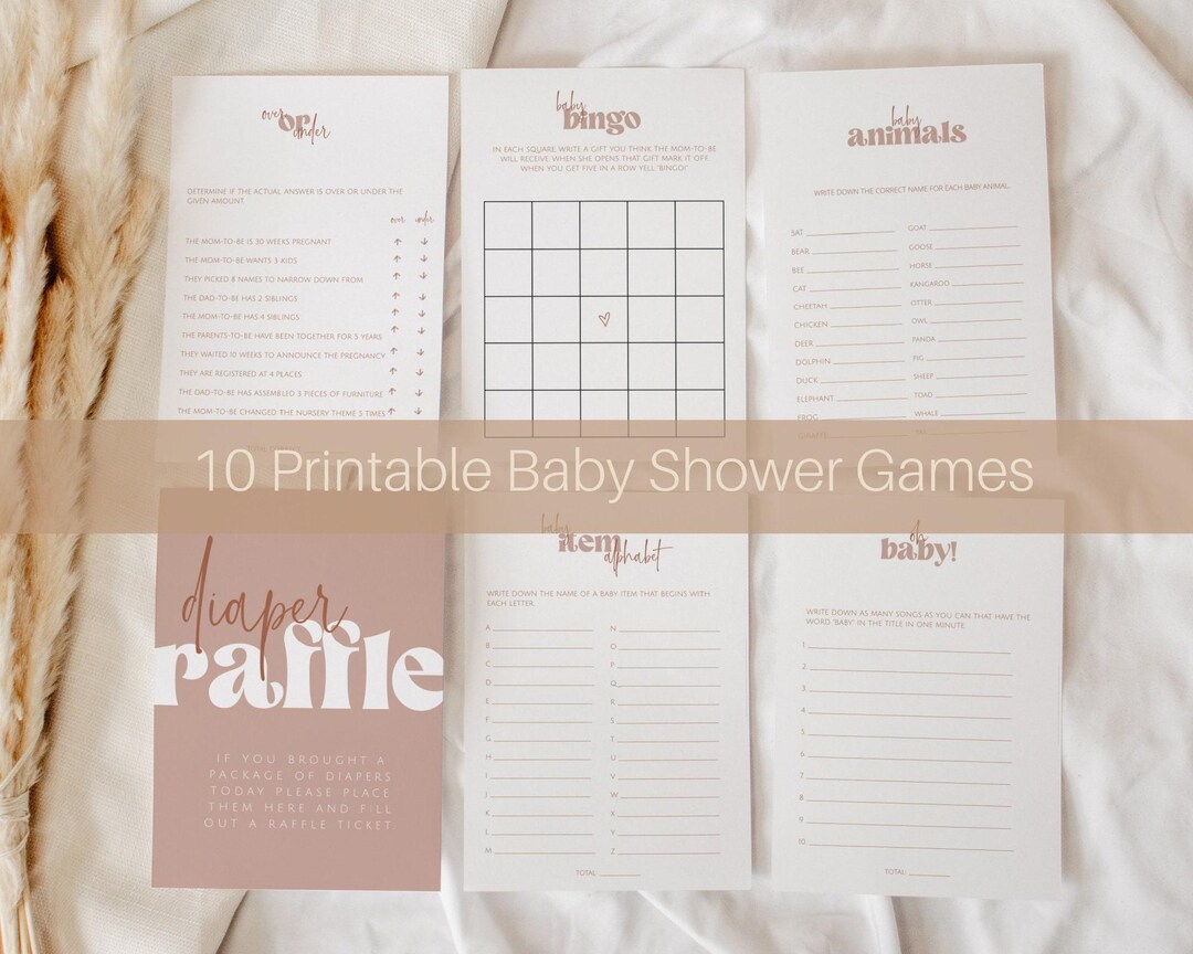 ARABELLA Retro Baby Shower Game Bundle, Girl Baby Shower, Dusty Rose ...