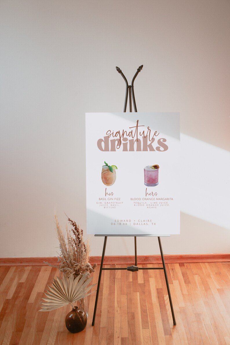 ARABELLA Retro Signature Drinks Sign Template Wedding - Etsy