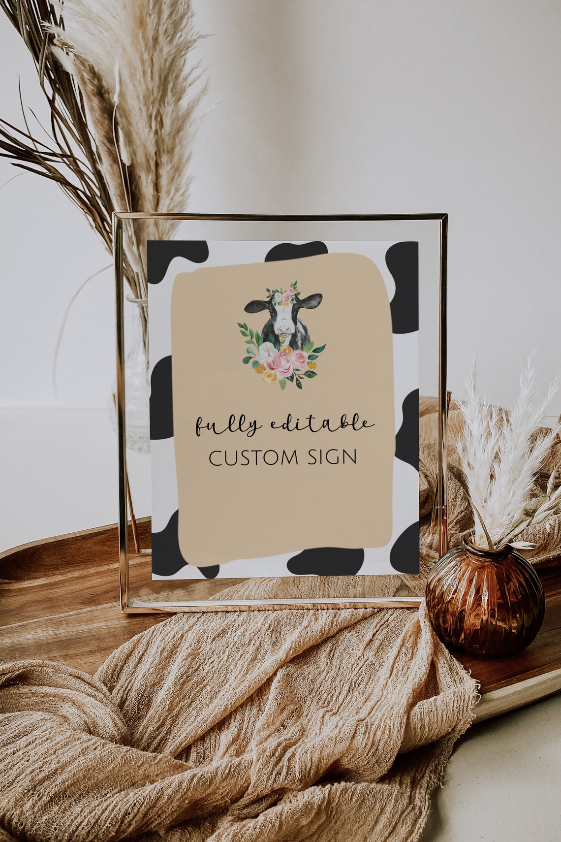 DIXIE Cow Print Sign Template Holy Cow I'm One First | Etsy