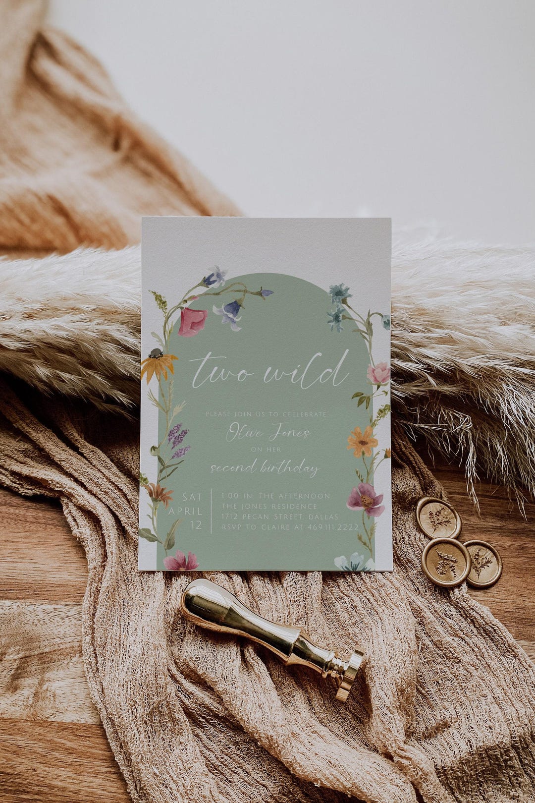 FLORA Wildflower Second Birthday Invitation Template, 2nd Birthday ...