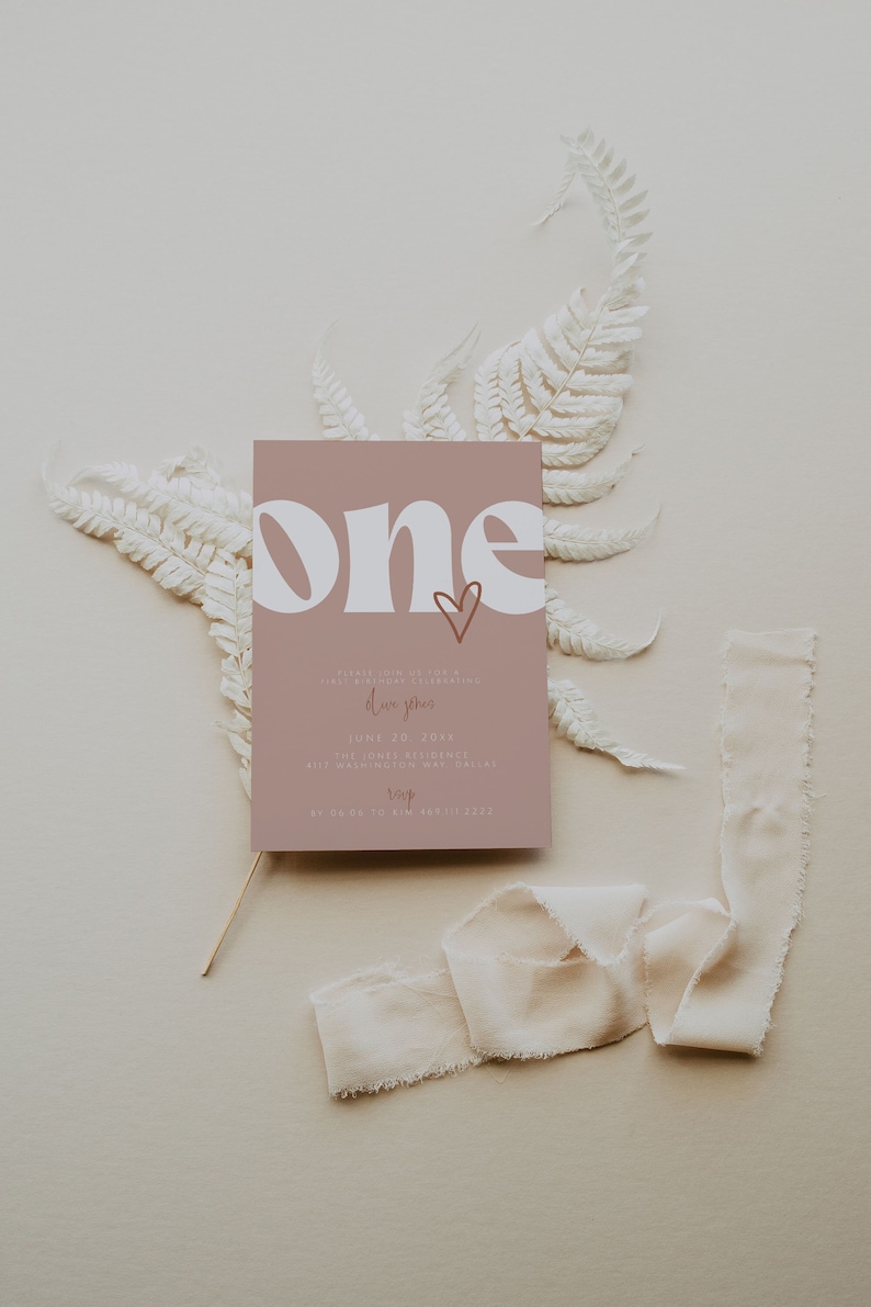 ARABELLA Retro 1st Birthday Invitation Template Dusty Rose - Etsy