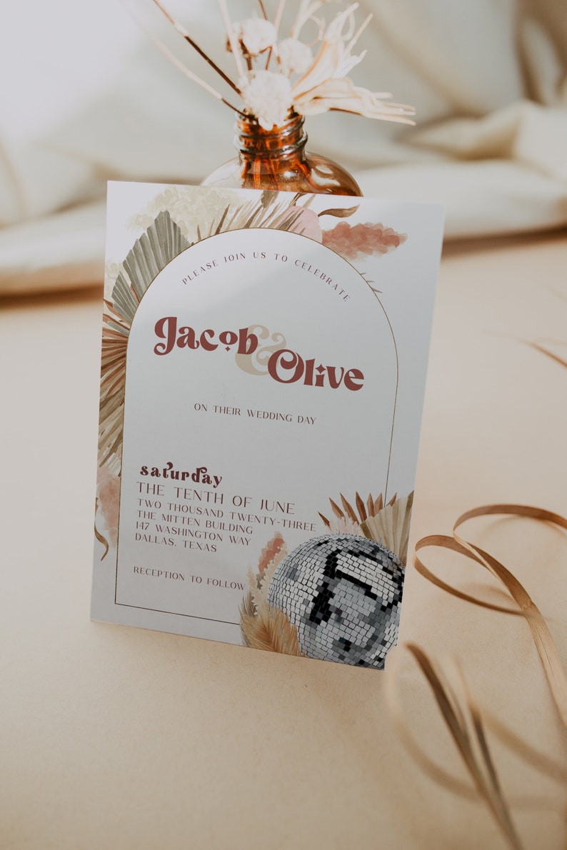 LOLA Boho Disco Wedding Invitation Suite Template Retro | Etsy