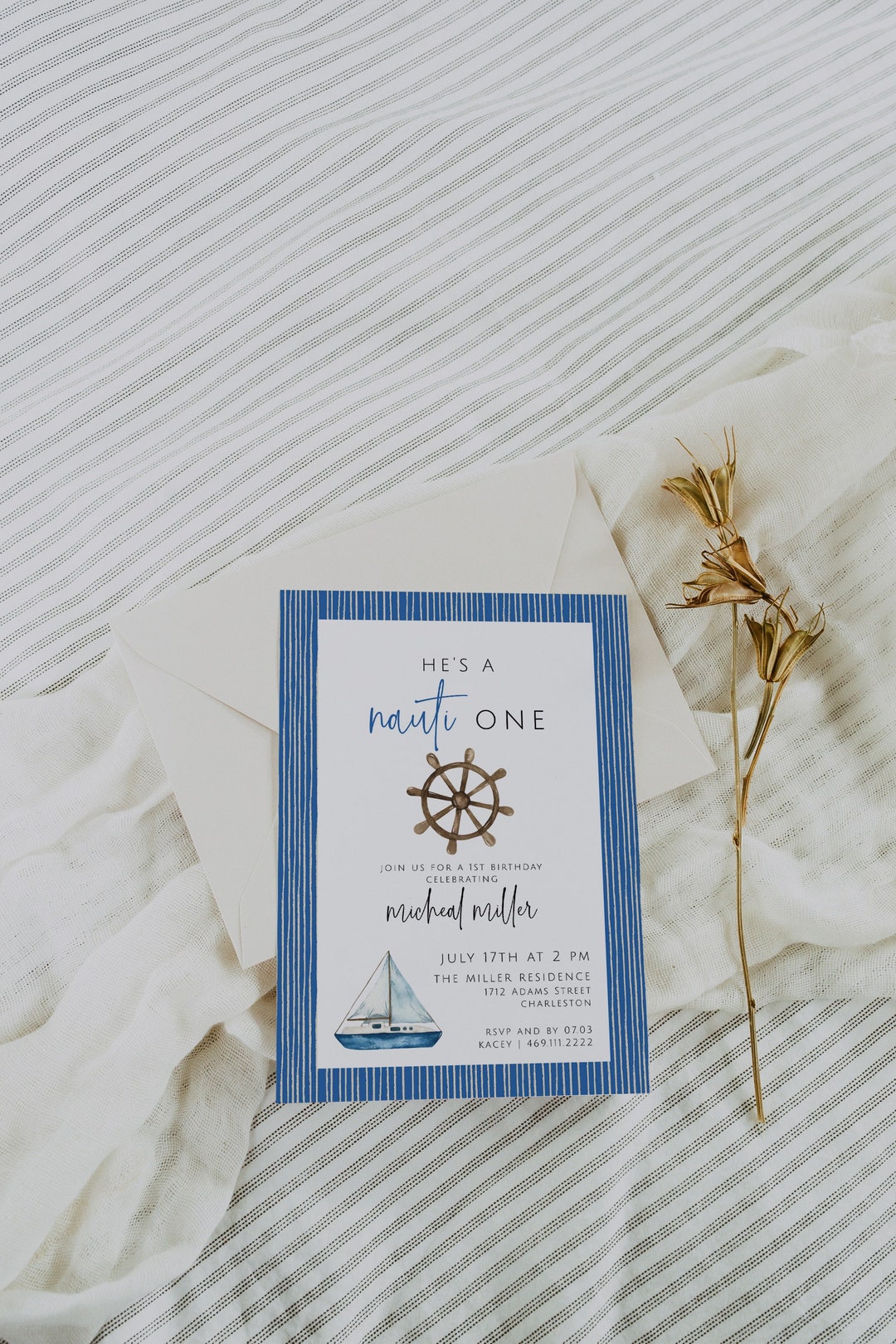 Nautical First Birthday Invitation Template, Boat Birthday Party ...