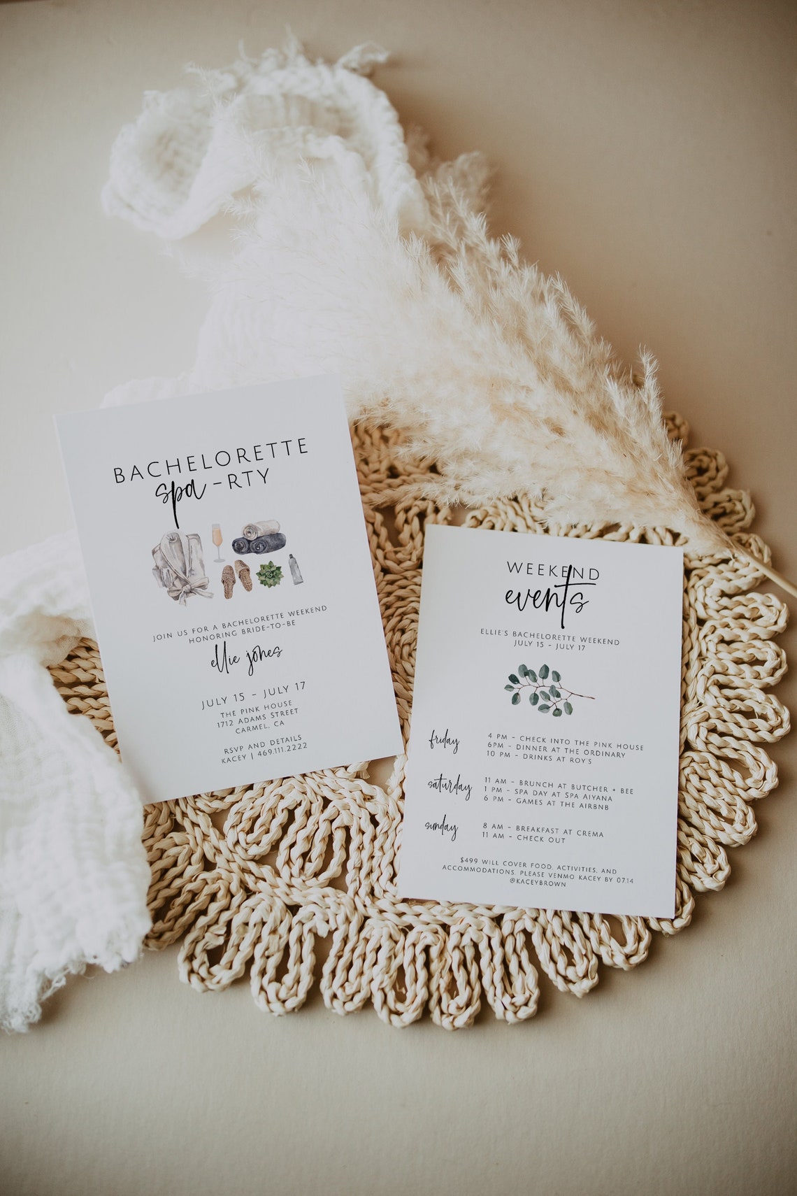 Spa Bachelorette Invitation & Itinerary Template, Bachelorette Spa Day ...