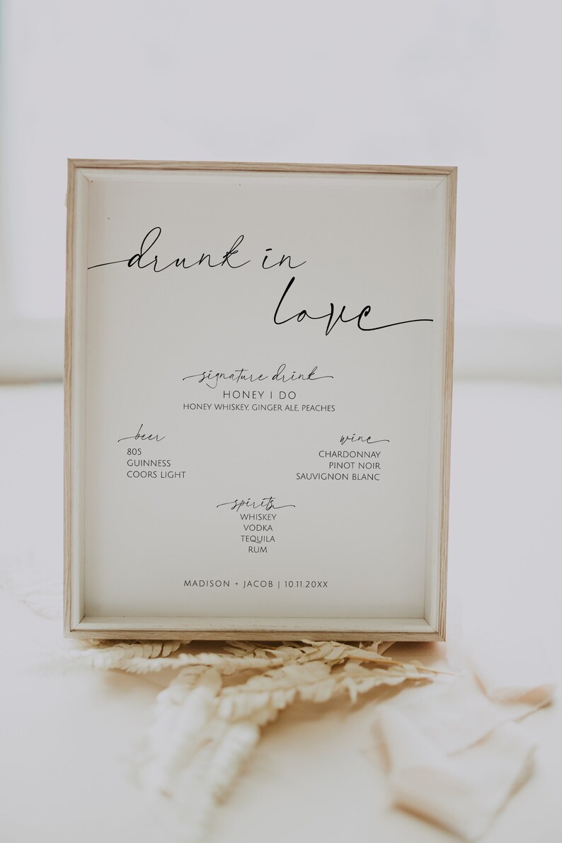 ARCHER Minimalist Drink Menu Template Drunk in Love Wedding | Etsy