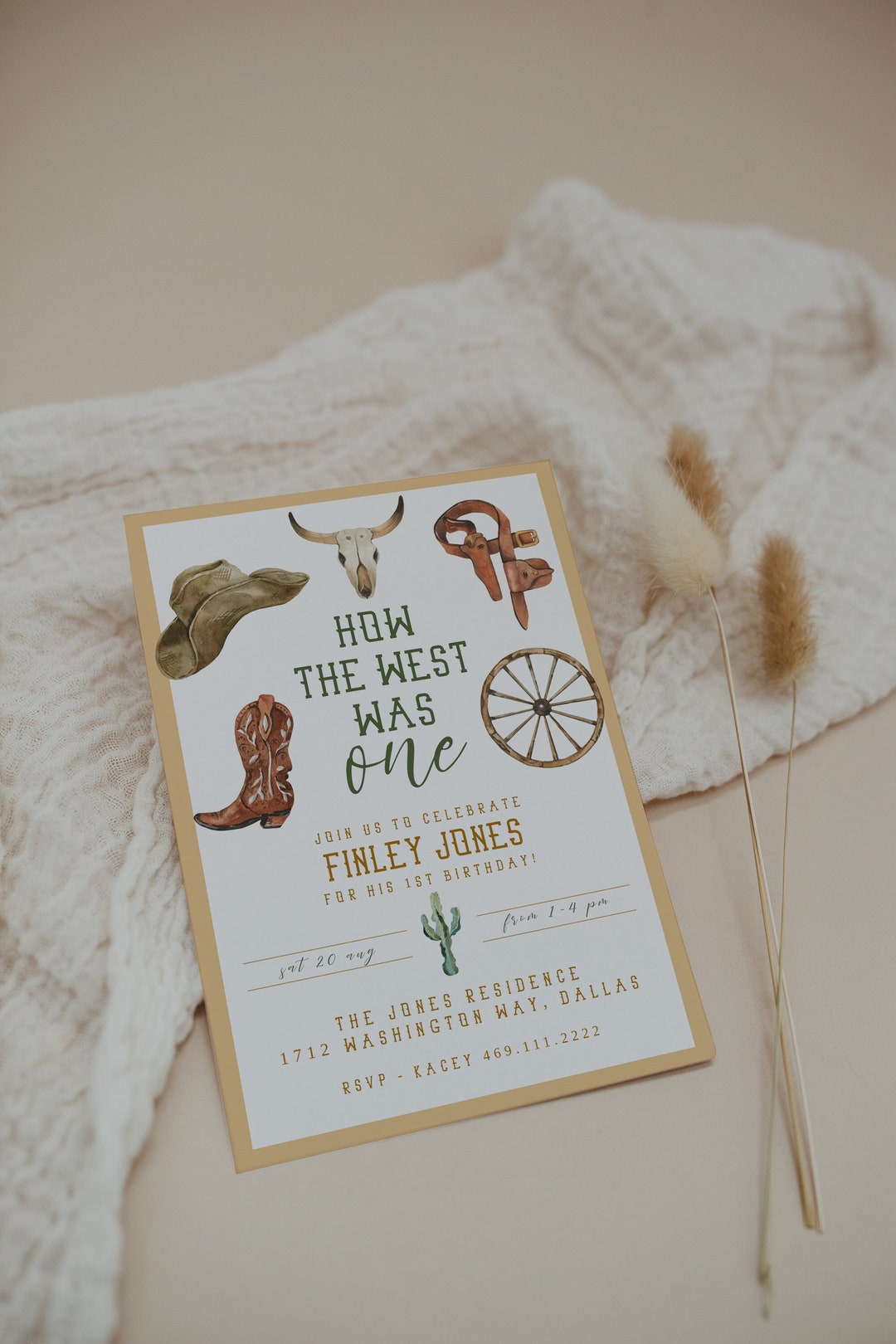 WESTLEY Cowboy 1st Birthday Invitation Template, Western 1st Birthday ...