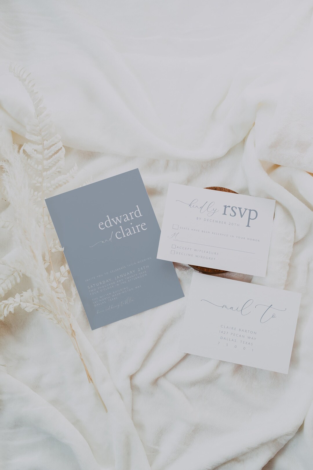 ARLO Dusty Blue Wedding Invitation Suite Template Minimalist - Etsy