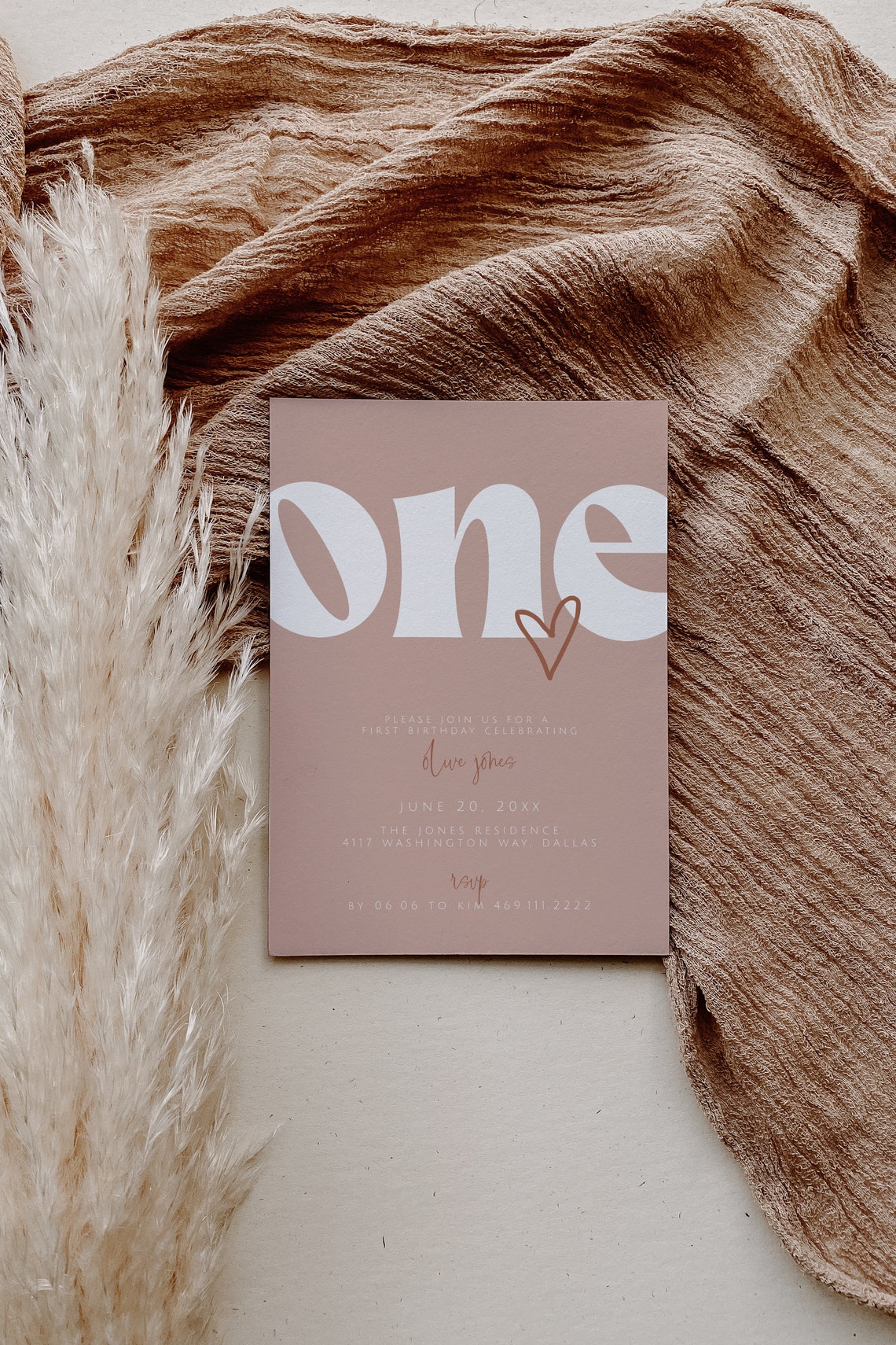 ARABELLA Retro 1st Birthday Invitation Template Dusty Rose - Etsy