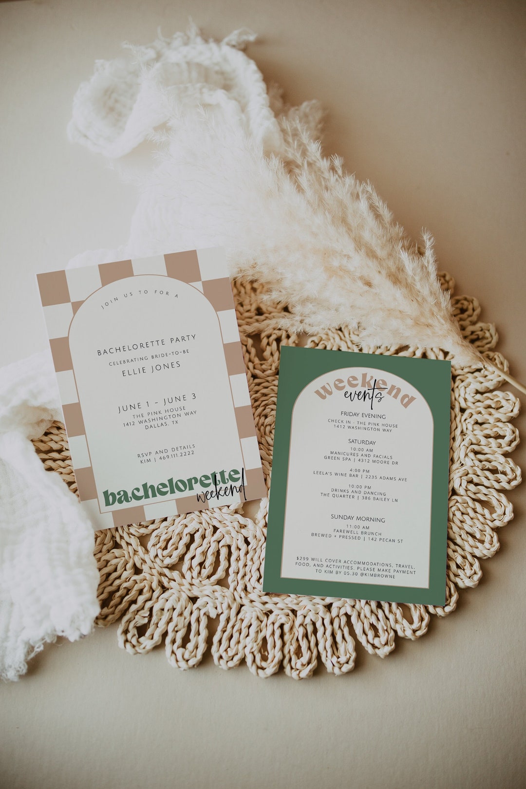 Checkerboard Bachelorette Invitation & Itinerary Template, Bachelorette ...