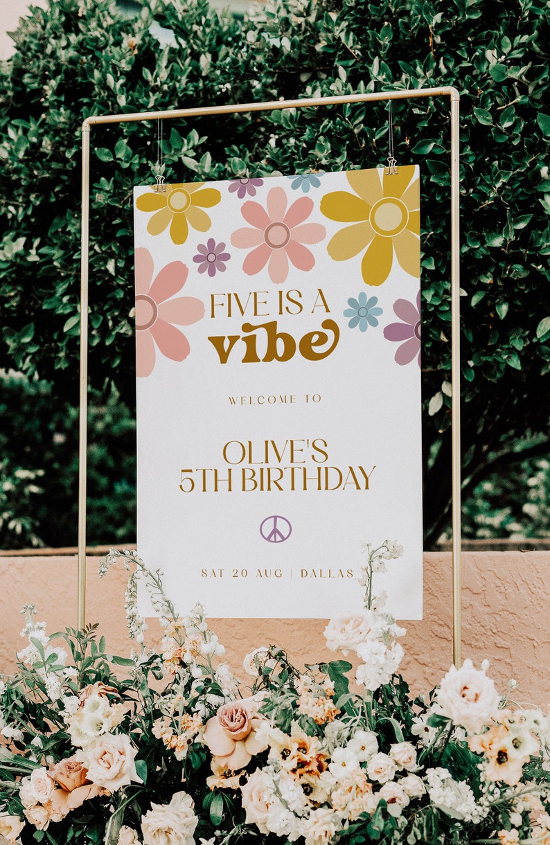 Five is a Vibe Welcome Sign Template 5th Birthday Welcome - Etsy