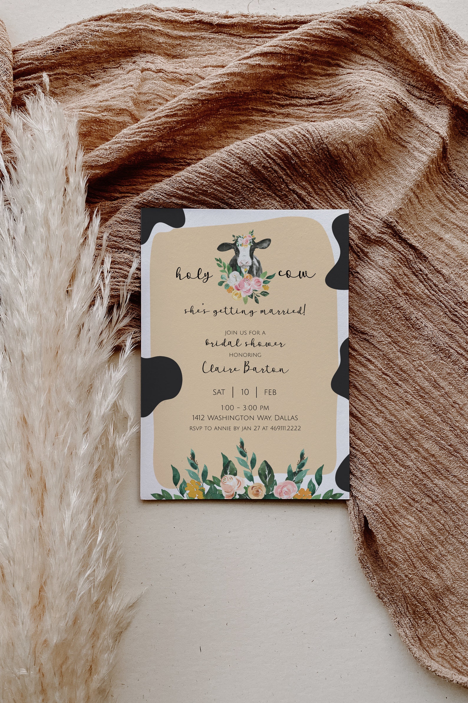 DIXIE Cow Bridal Shower Invitation Template Holy Cow - Etsy