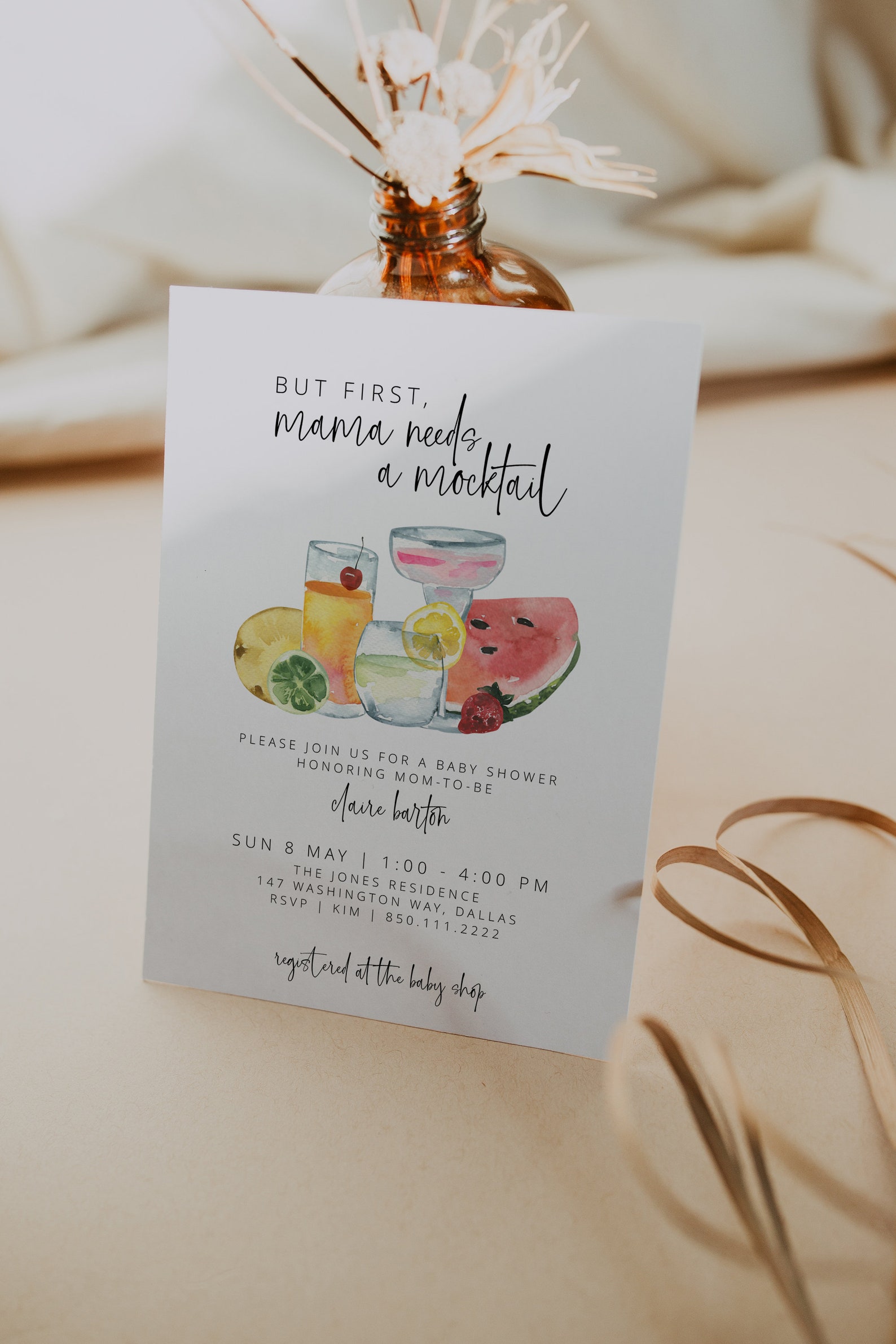 Mocktail Baby Shower Invitation Suite Template Summer Baby - Etsy