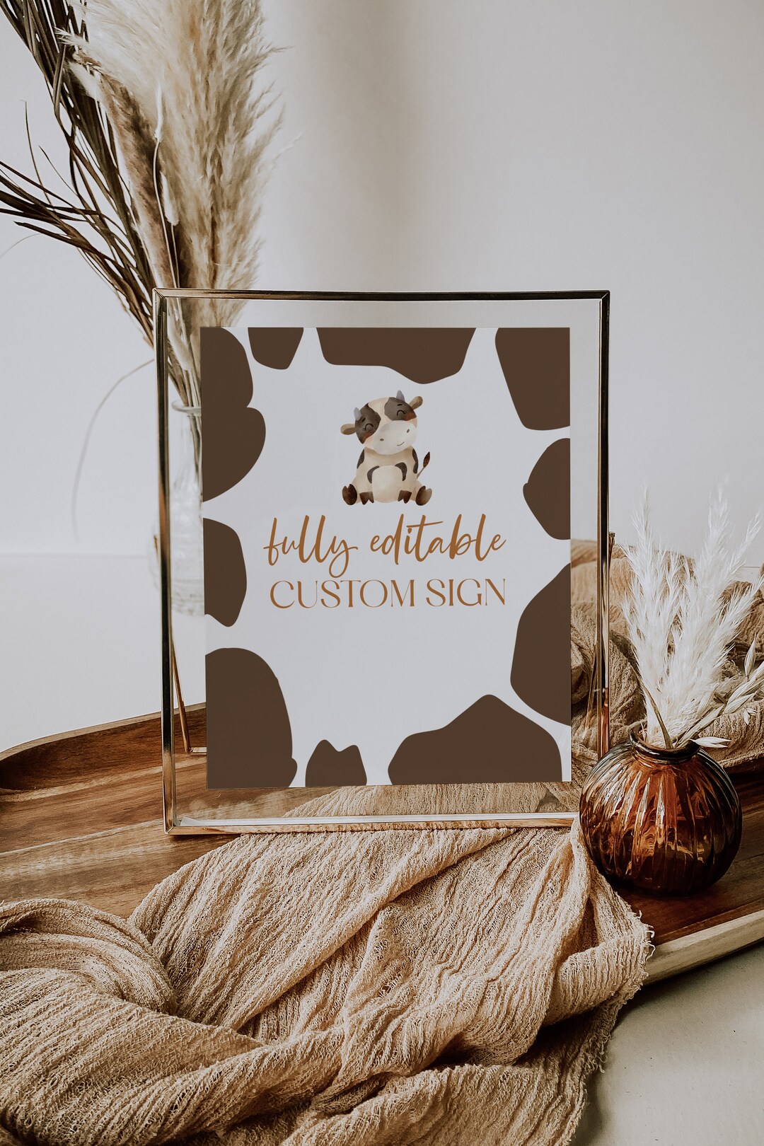 Cow Print Custom Sign Template Moo Moo I'm Two Farm - Etsy