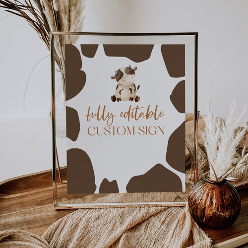 Cow Print Custom Sign Template Moo Moo I'm Two Farm - Etsy