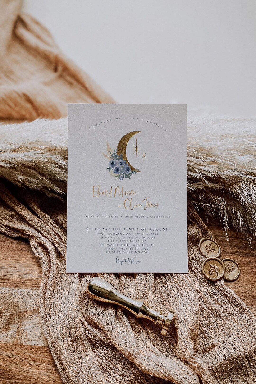 Celestial Wedding Invitation Template, Moon Wedding Invitation ...
