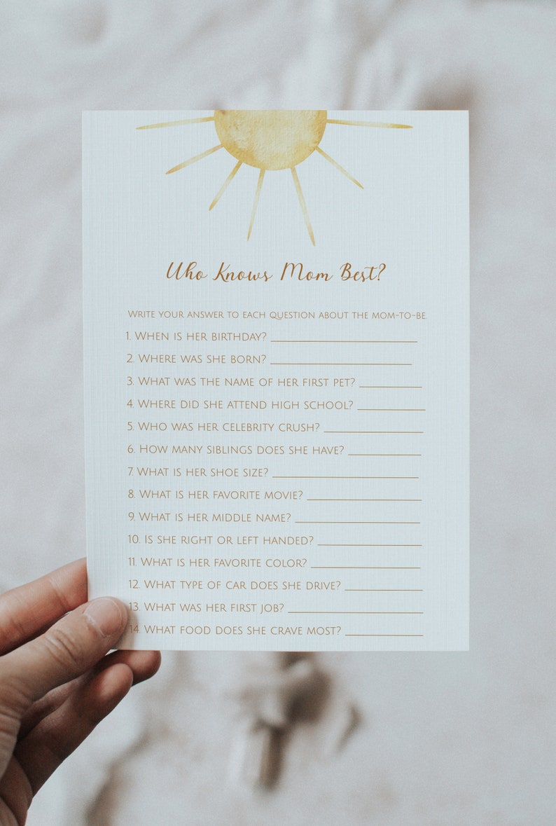 Sunshine Who Knows Mom Best Baby Shower Game Printable Baby | Etsy Sunshine Who Knows Mom Best Baby Shower Game Printable Baby | Etsy
