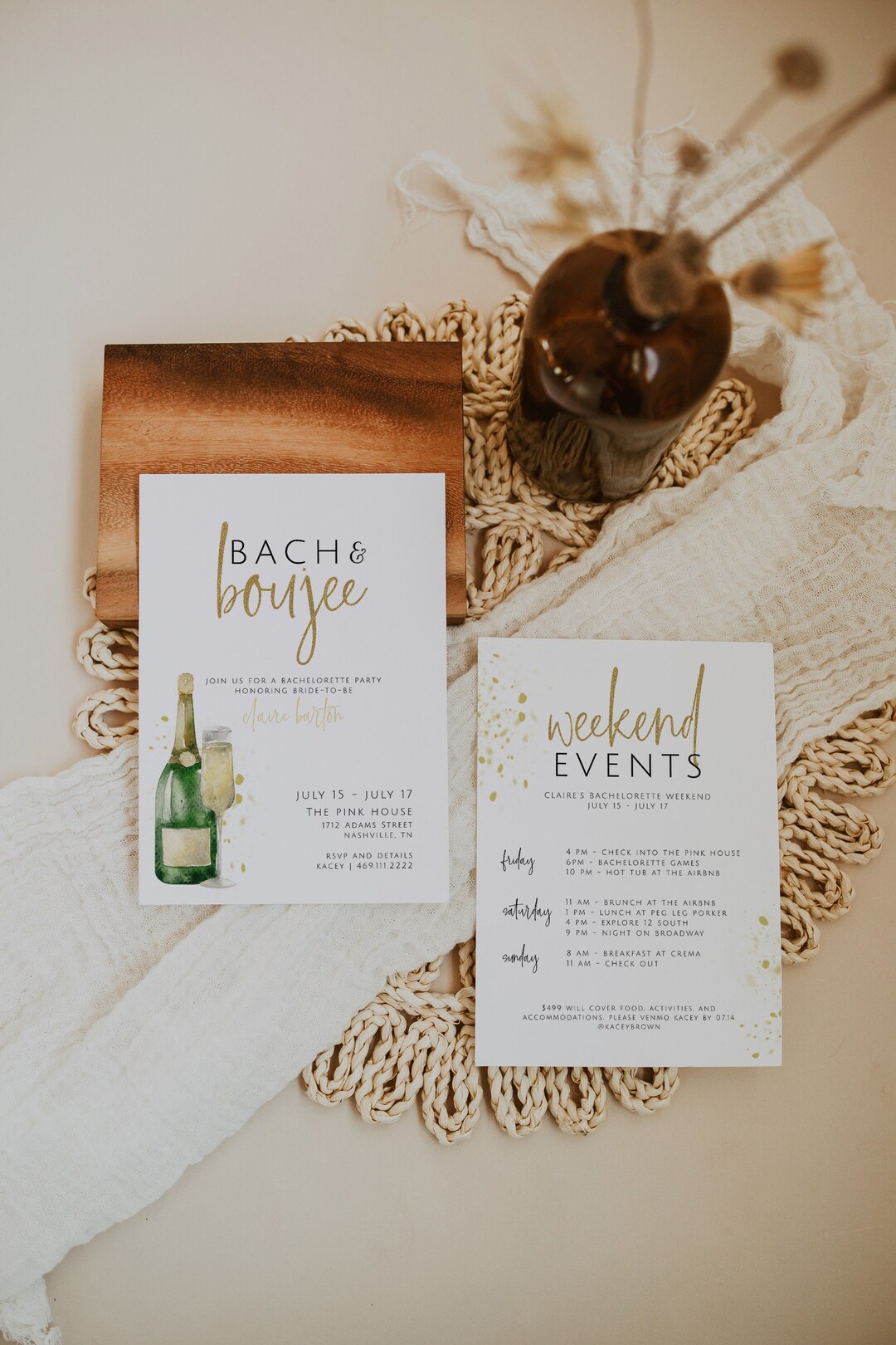 Bach and Boujee Invitation and Itinerary Template, Champagne ...