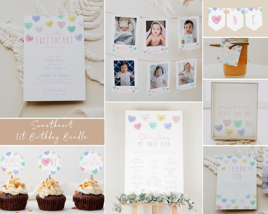 Sweetheart First Birthday Bundle, Valentine's Day 1st Birthday, Candy ...