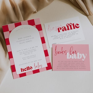 CHERYL Checkered Baby Shower Invitation Suite Template, Cherry Red Baby ...