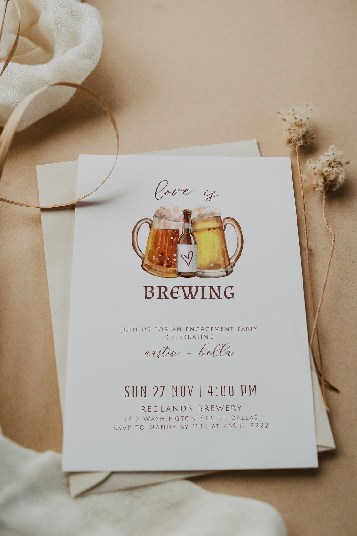 Brewery Engagement Party Invitation Template, Editable Engagement Party ...