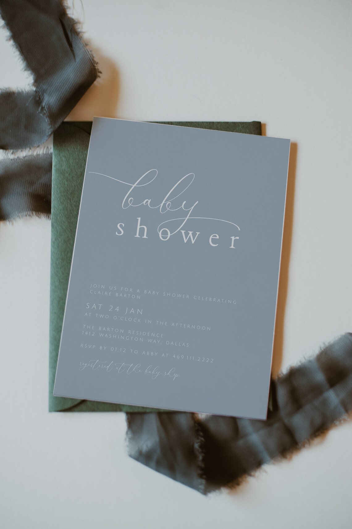 ARLO Dusty Blue Baby Shower Invitation Suite Template - Etsy