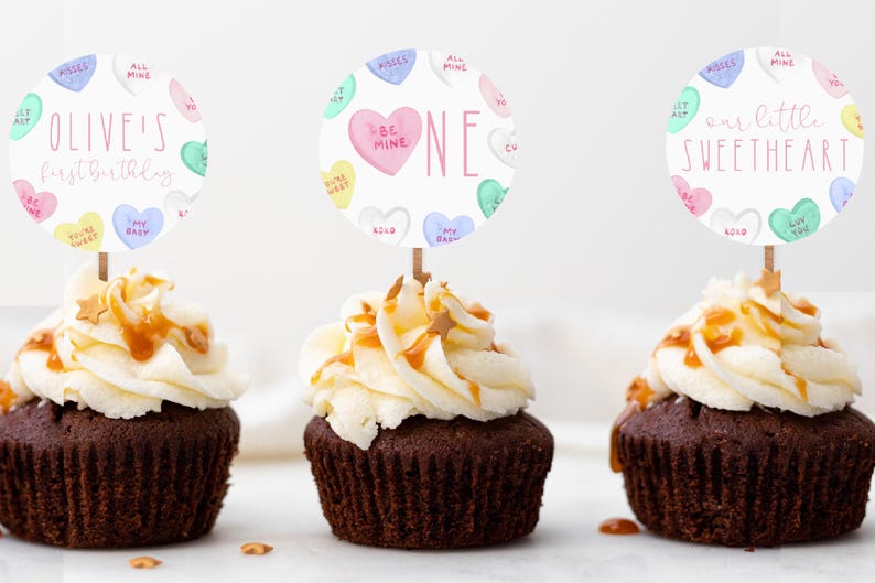 Printable Sweetheart Cupcake Toppers, Candy Hearts Cupcake Pick ...