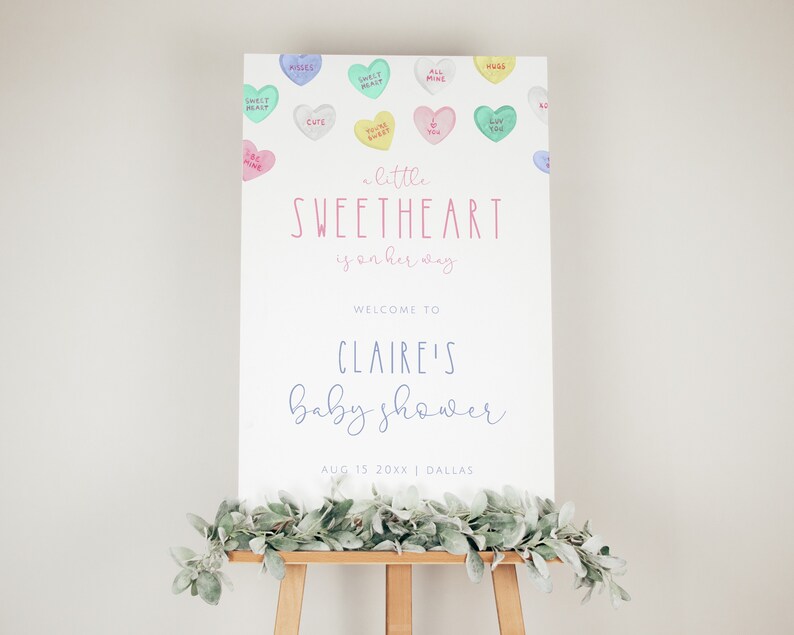 Sweetheart Baby Shower Welcome Sign Template Valentine's - Etsy
