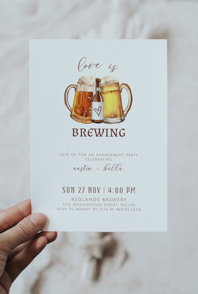 Brewery Engagement Party Invitation Template, Editable Engagement Party ...