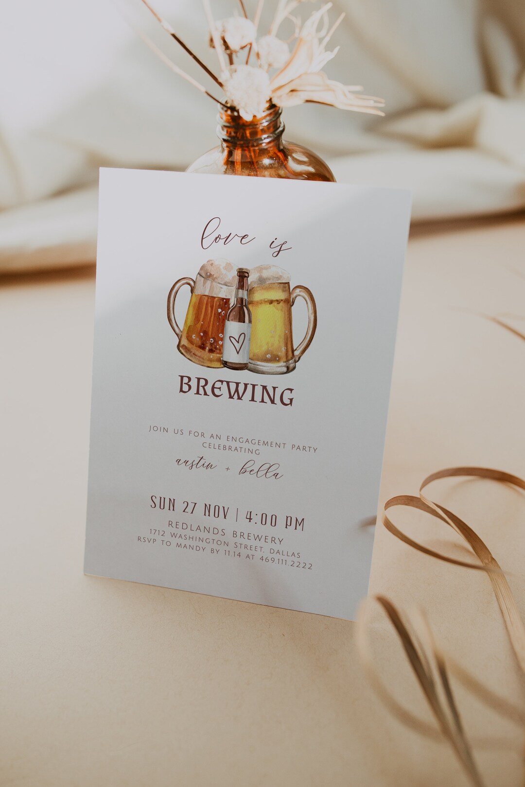 Brewery Engagement Party Invitation Template, Editable Engagement Party ...