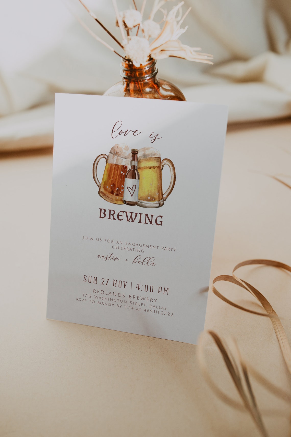 Brewery Engagement Party Invitation Template Editable - Etsy